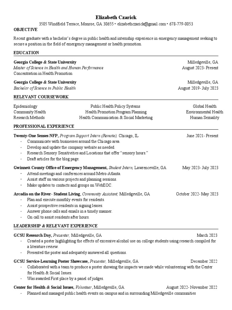 Elizabeth Czarick Resume | PDF