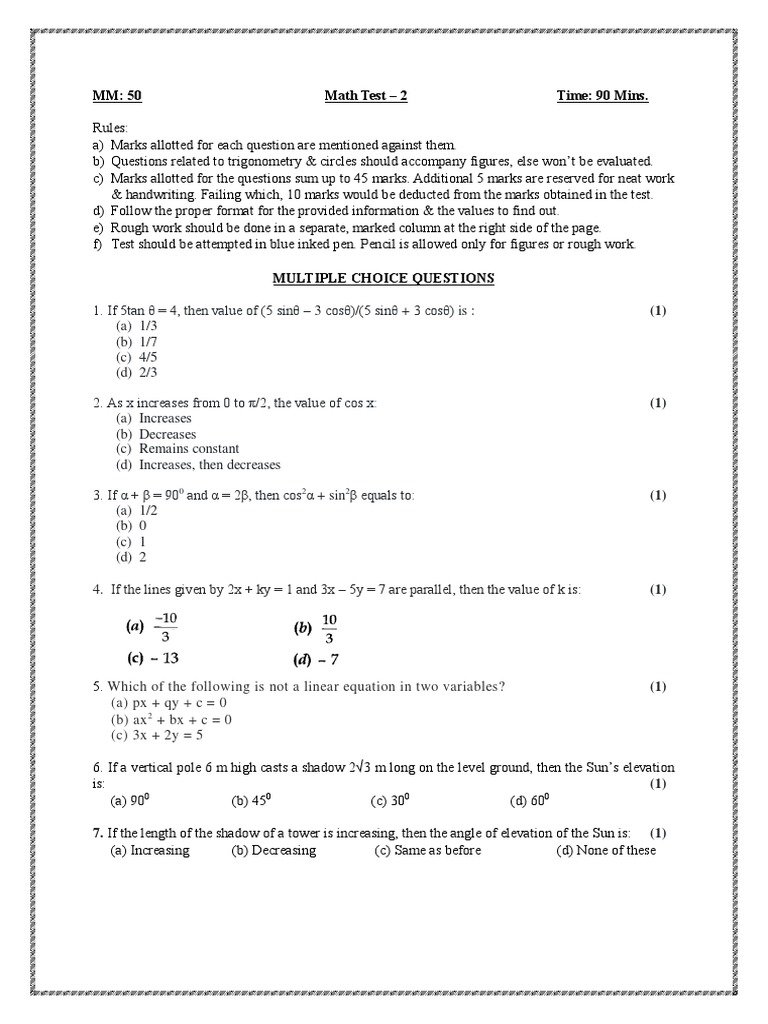 Maths Test 2 - 083417 | PDF | Mathematical Objects | Mathematics