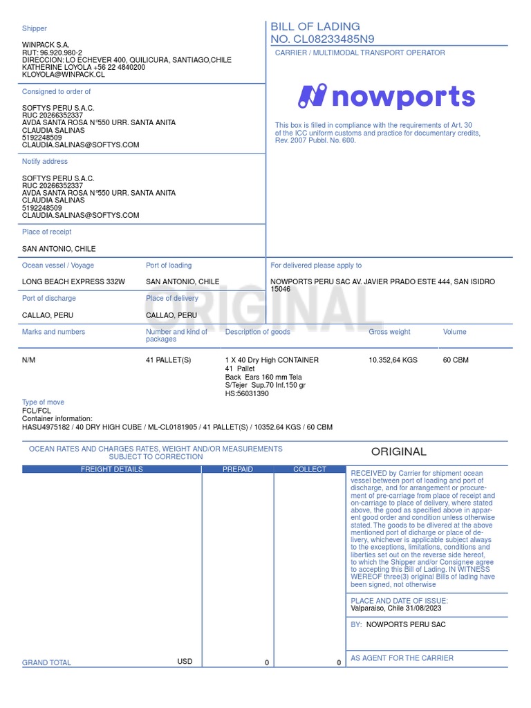 HBL CL08233485N9 | PDF | Bill Of Lading | Cargo