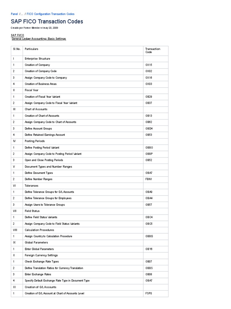 SAP FICO Transaction Codes Guide | PDF | Payments | Depreciation