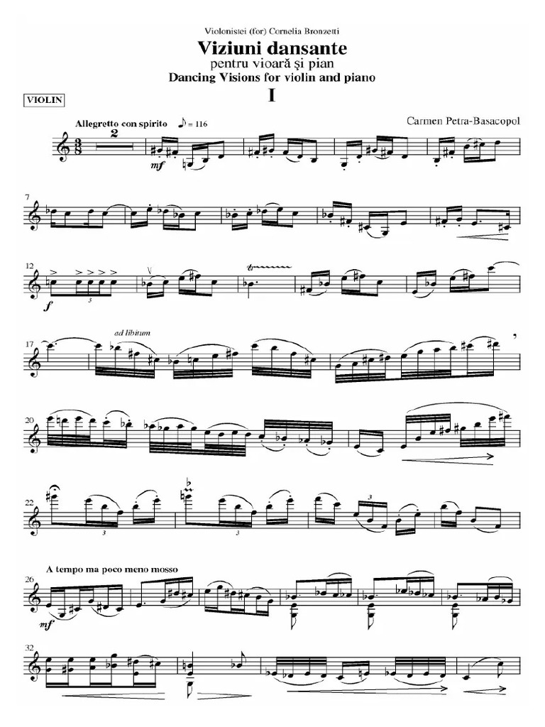 Viziuni Dansante Pentru Vioara Si Pian - Carmen Petra-Basacopol | PDF