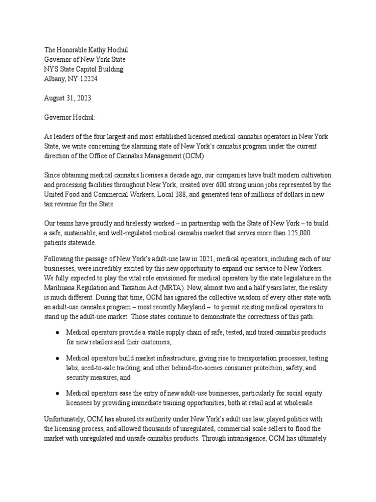 Final August 31 Coalition Letter To Governor Hochul | PDF | License ...