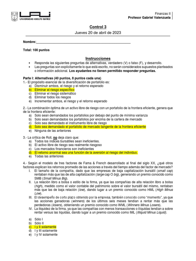 Pauta Control 3 Sec 7 | Descargar gratis PDF | Bolsa | Mercado (economía)