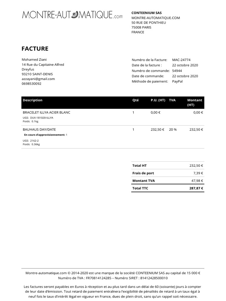 Facture MAC 24774 | PDF