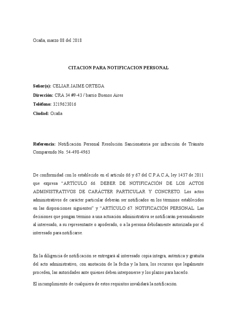 NOTIFICACION Personal Adm | PDF | Justicia | Crimen y violencia