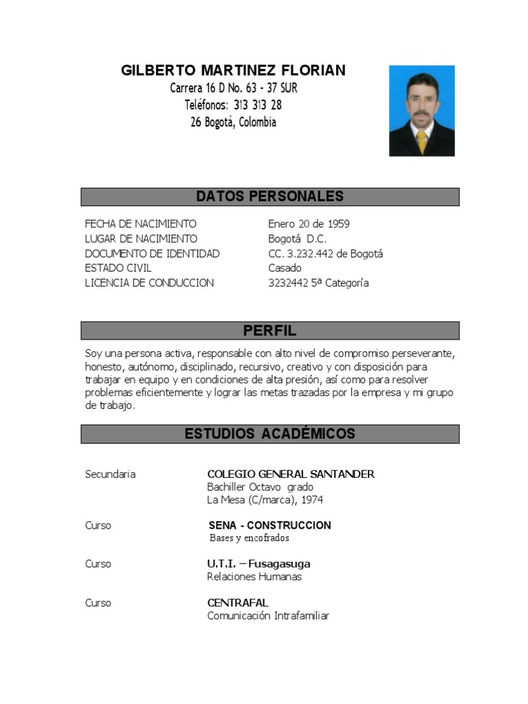 Currículum de Chofer: Gilberto Martínez | PDF