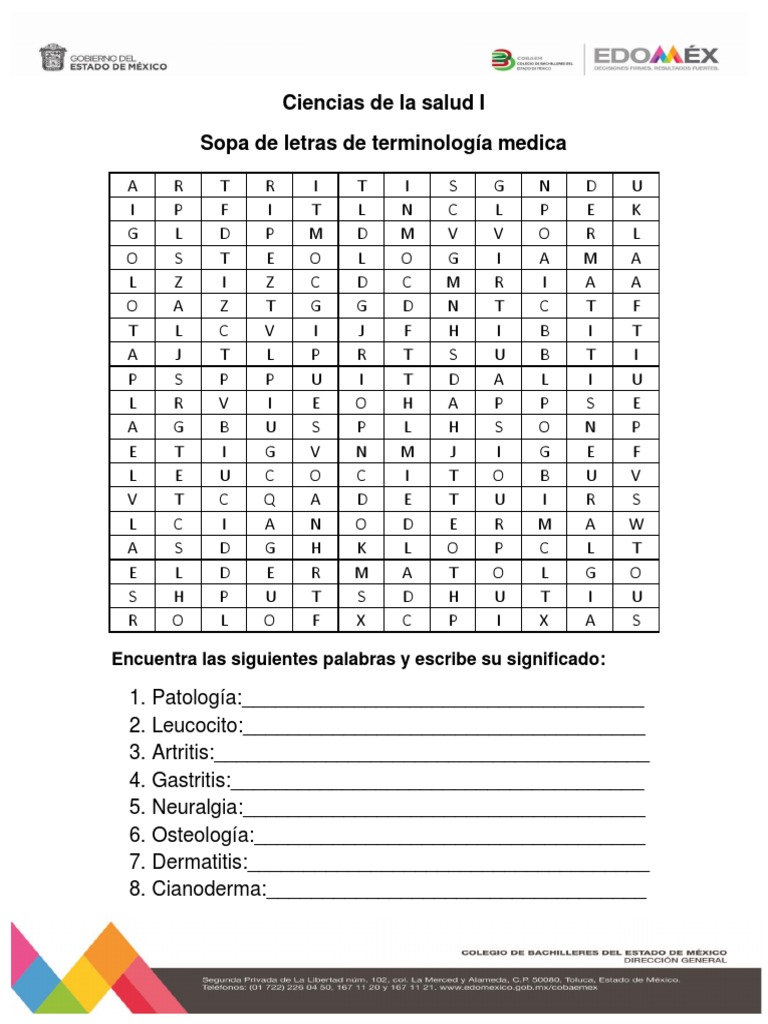 Sopa de Letras de Terminología Medica | PDF