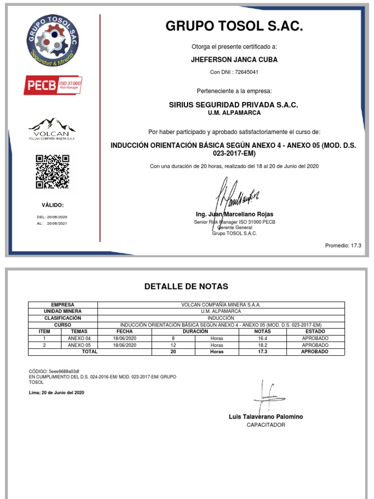 Modelo Certificado Inducción | PDF