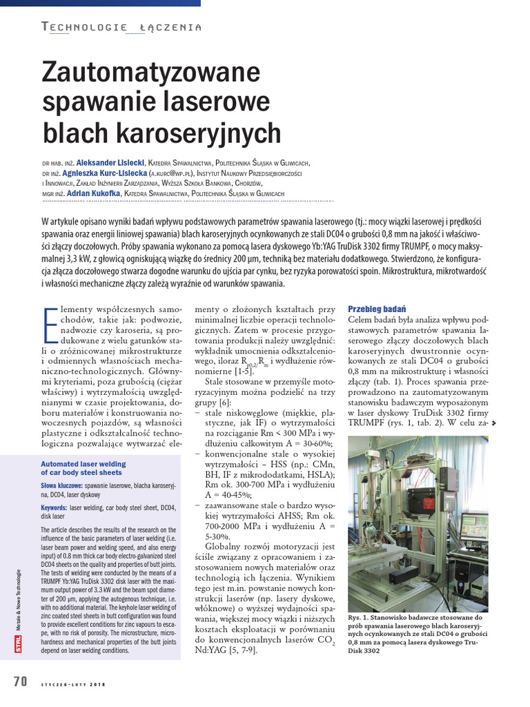 Zautomatyzowane Spawanie Blach | PDF