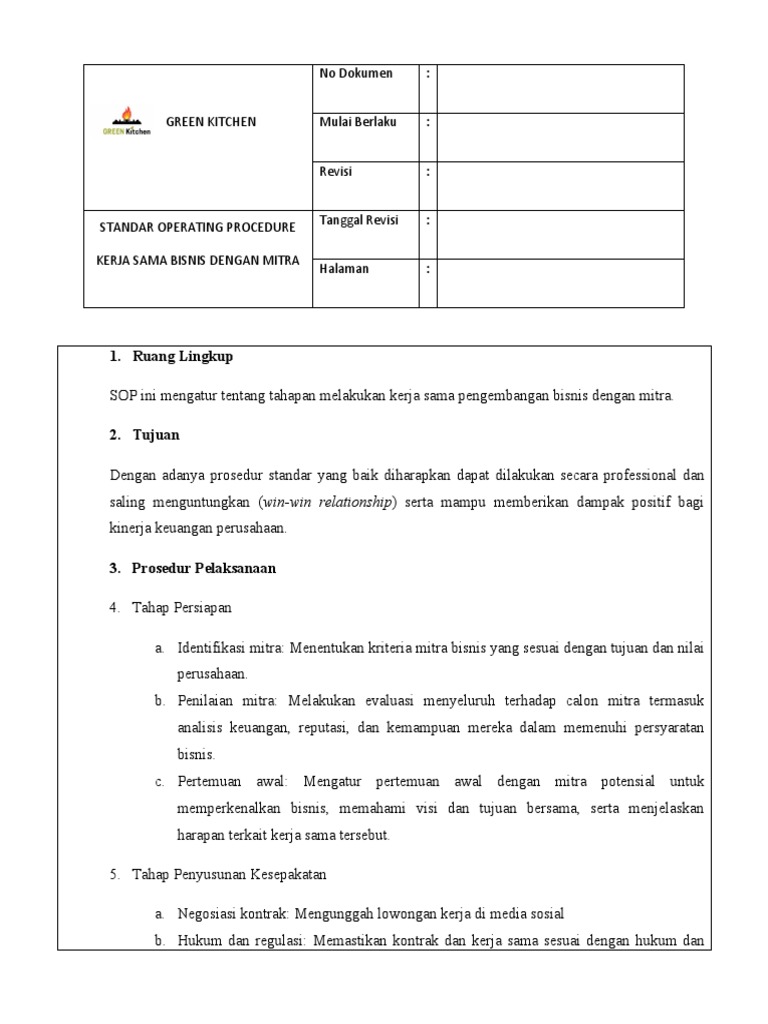 SOP Kerja Sama Bisnis Dengan Mitra | PDF | Pengelolaan Keuangan & Uang
