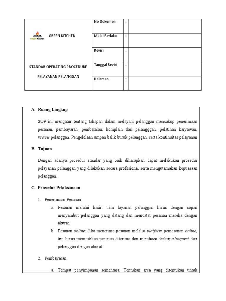 SOP Pelayanan Pelanggan | PDF