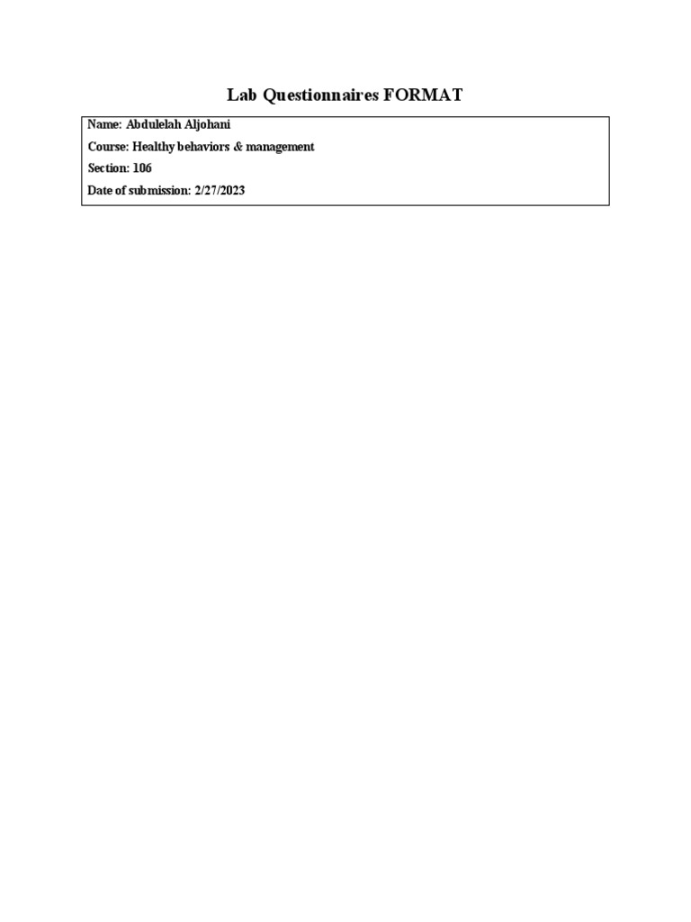 LAB-Questionnaire Assignment - TEMPLATE | PDF | Physical Fitness ...