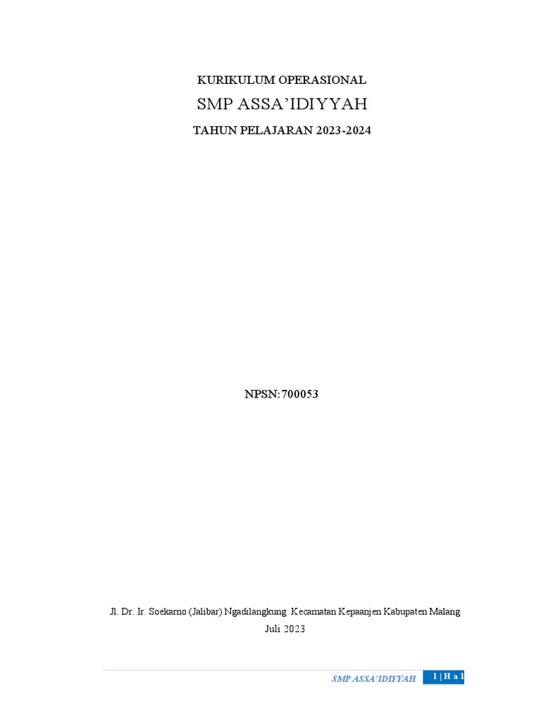 Kosp SMP Assa'Idiyyah 2023-2024 | PDF
