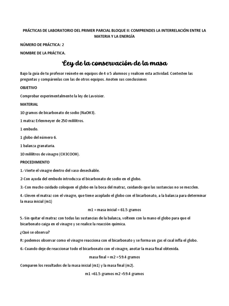 Practica 2 Ley de La Conservacion de La Masa | PDF | Masa | Naturaleza