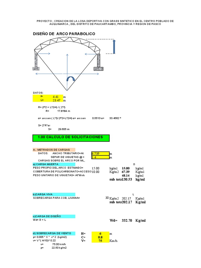 Diseño de Arco Parabólico Estructural | PDF | Metrología | Ingeniería ...
