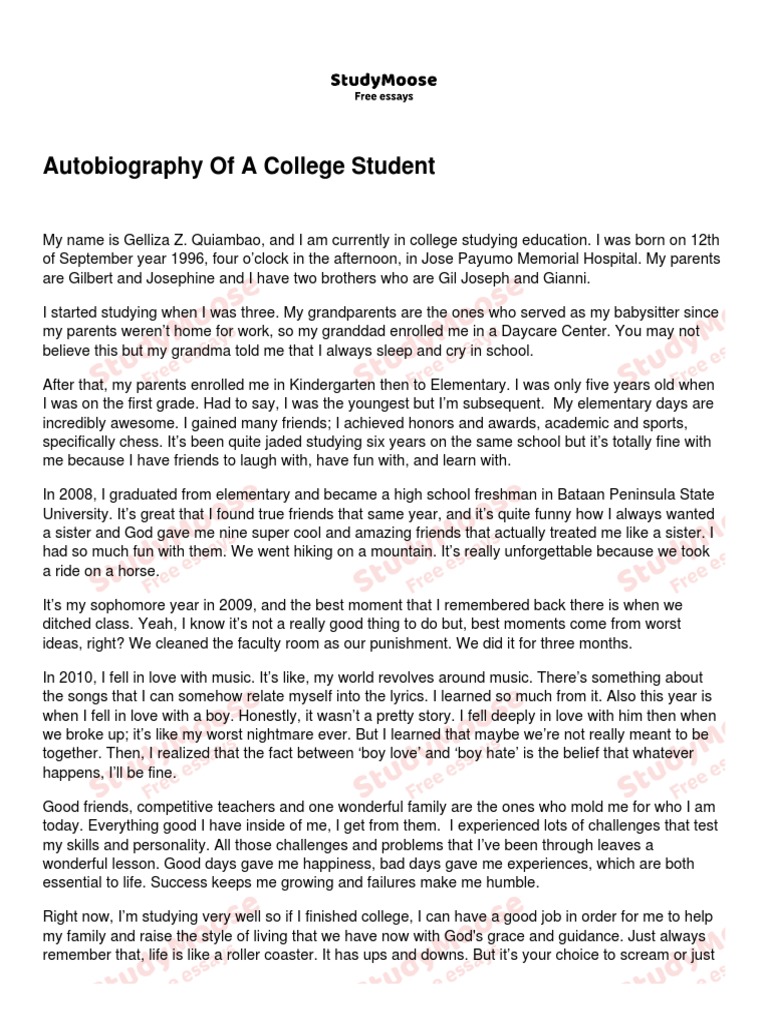 Autobiography of A College Student | PDF
