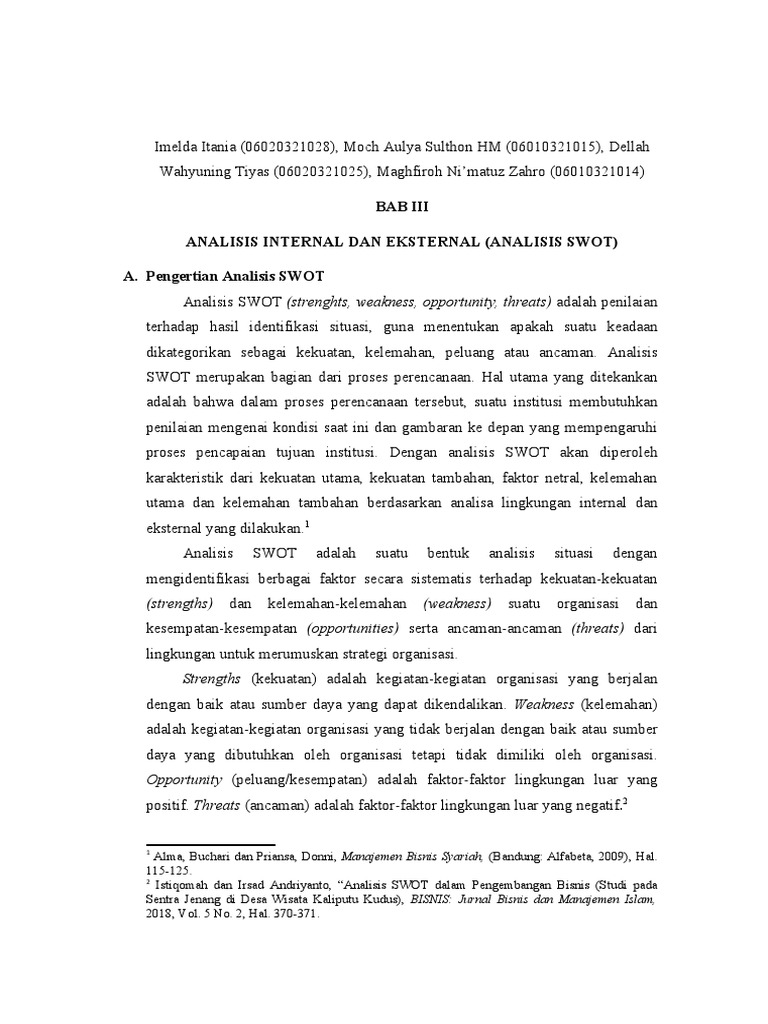 Kel 3 - Mpi-A - Analisis Internal & Eksternal (Analisis Swot) | PDF