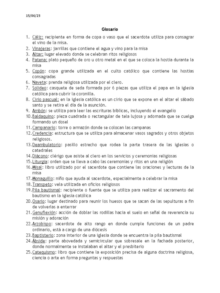 Glosario | PDF | Misa (liturgia) | Iglesia (edificio)