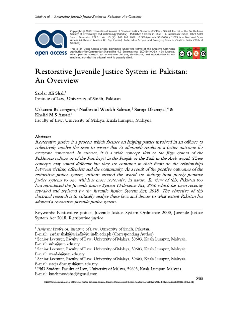 Restorative Juvenile Justice System in Pakistan - An Overview | PDF ...
