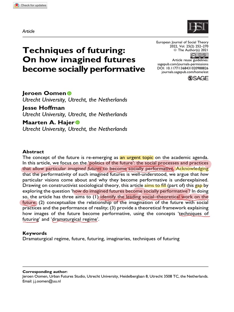 Oomen Et Al 2021 Techniques of Futuring On How Imagined Futures Become Socially Performative ...