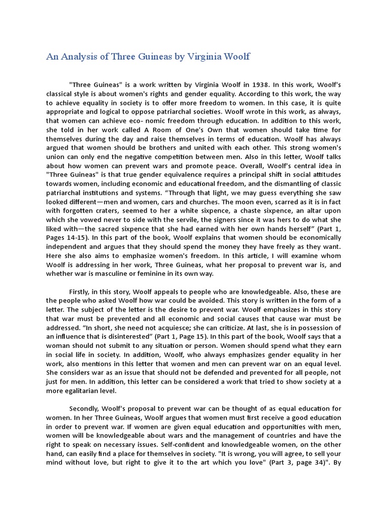 An Analysis of Three Guineas | Download Free PDF | Virginia Woolf