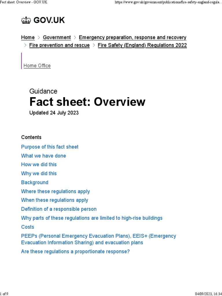Fire Safety (England) Regs 2022 - Fact Sheet Overview - GOV - Uk | PDF ...
