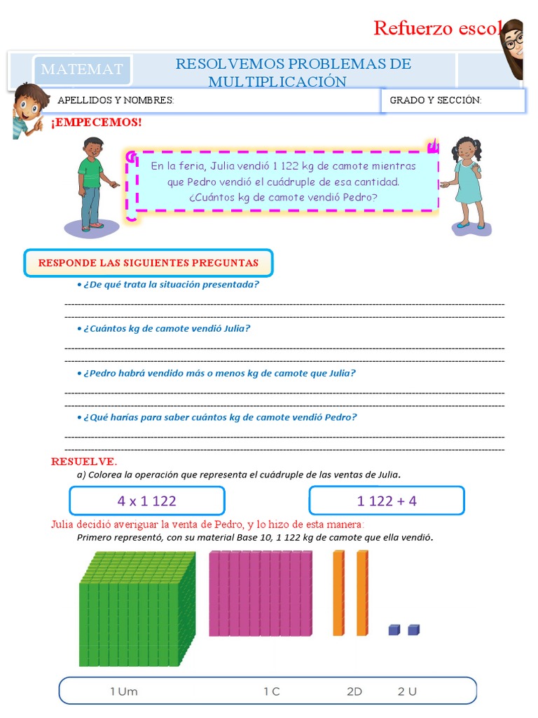 Ficha Mat. Resolvemos Problemas de Multiplicación | PDF ...