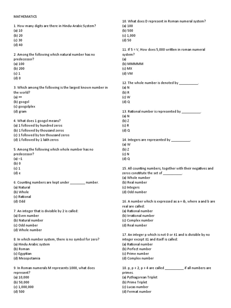 Math Quiz | Download Free PDF | Numbers | Prime Number