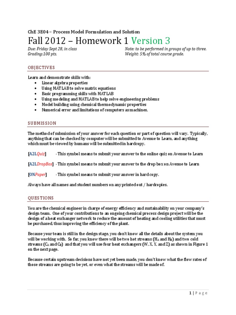 Fall 2012 - Homework 1: Che 3E04 - Process Model Formulation and Solution | PDF | Equations | Heat