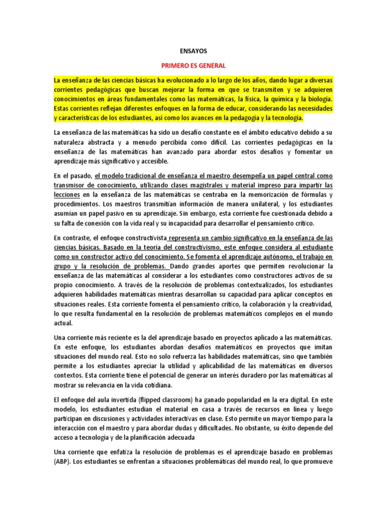 ENSAYOS | PDF | Enseñando | Aprendizaje