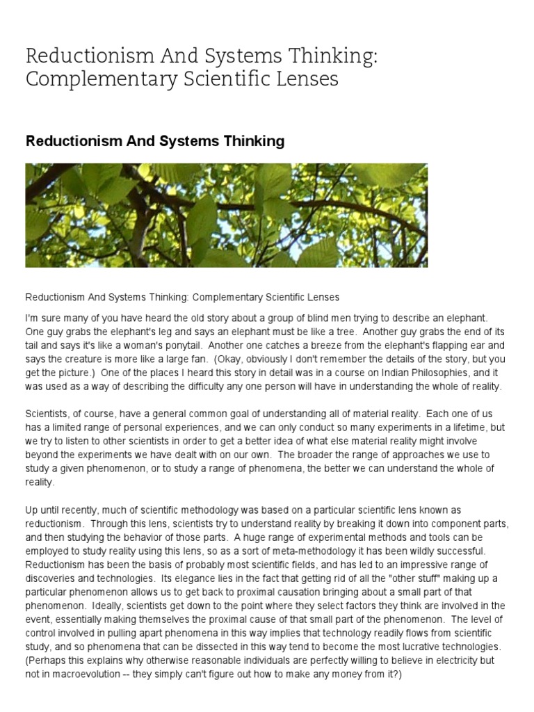 Reductionism and Systems Thinking | PDF Reductionism and Systems Thinking | PDF
