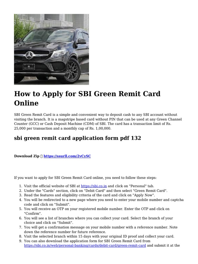 How To Apply For SBI Green Remit Card Online | PDF | Cash | Debit Card