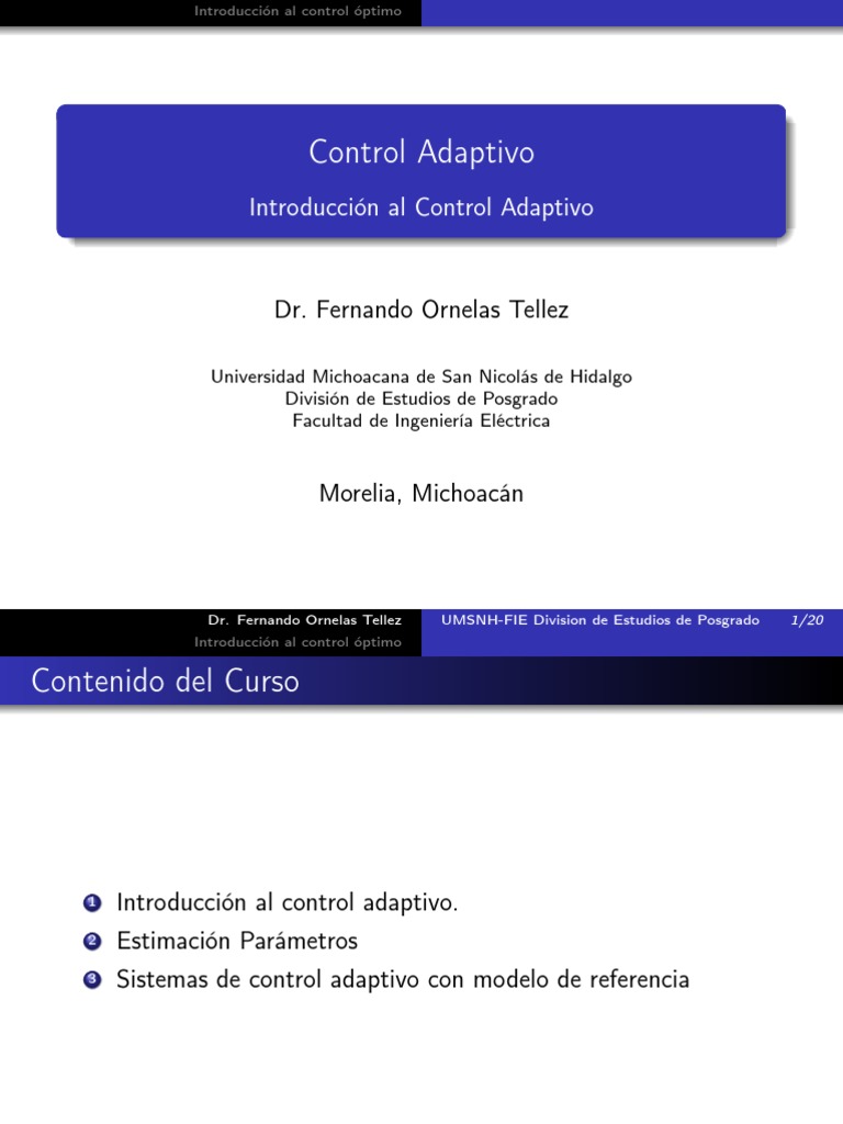 Control Adaptivo Introducción Al Control Adaptivo - Ornelas | PDF | Teoría de control ...
