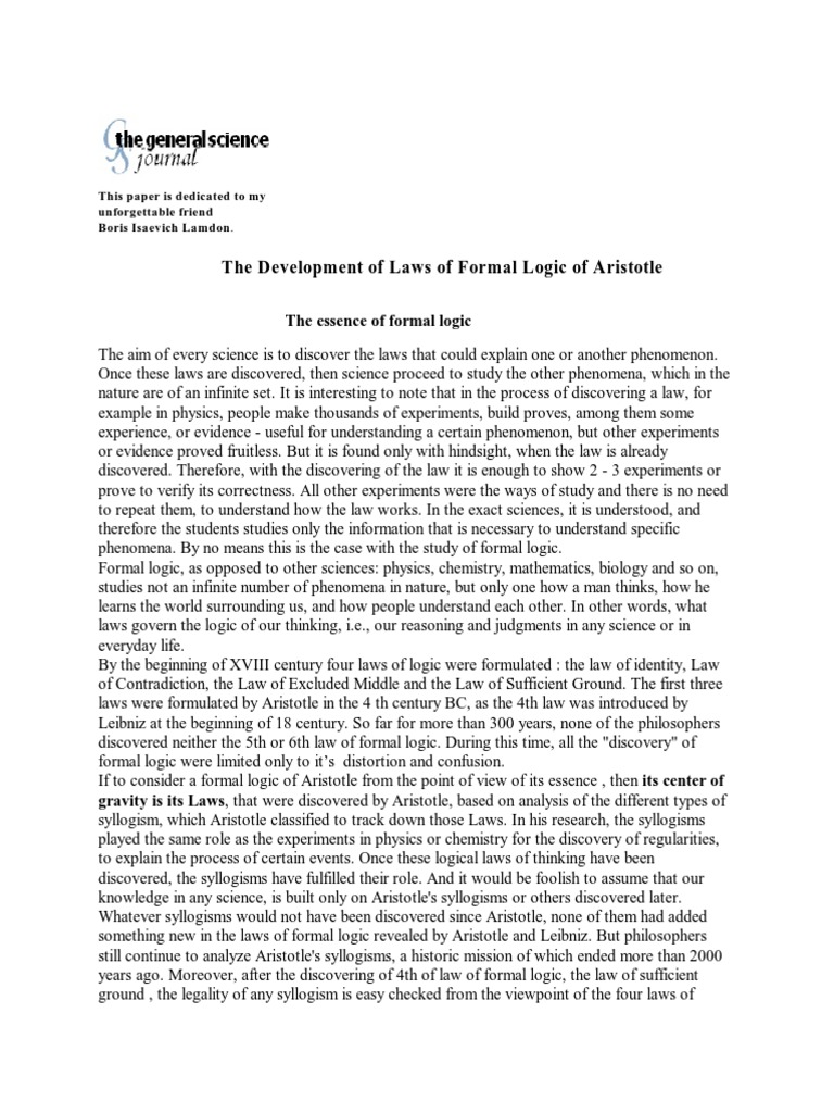 Aristotle Formal Logic Pdf Logic Dialectic