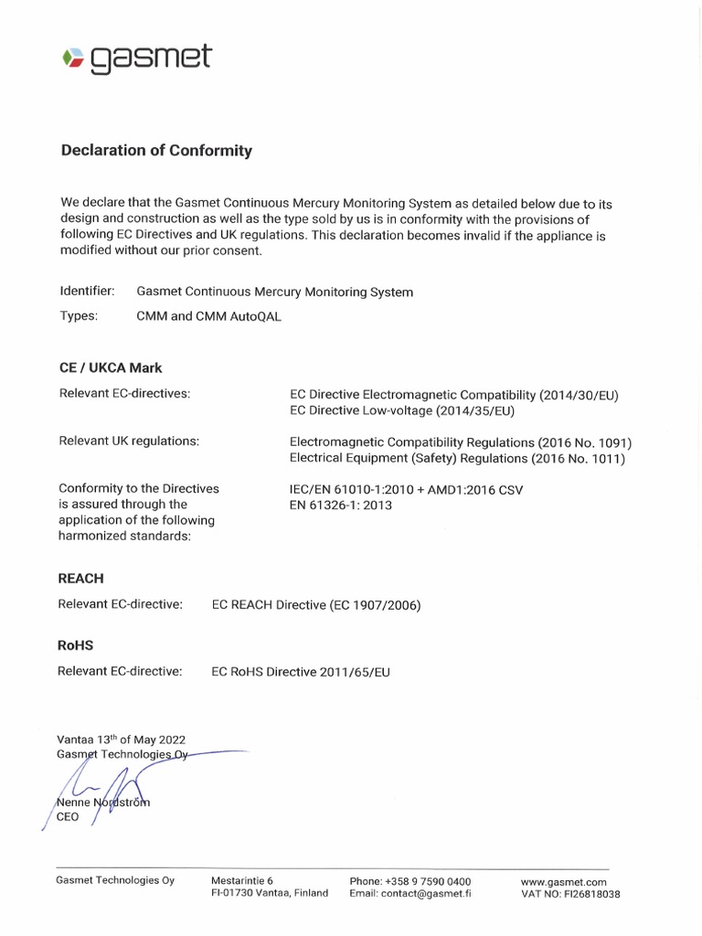 Declaration of Conformity CMM and CMM AutoQAL (ID 6953) | PDF