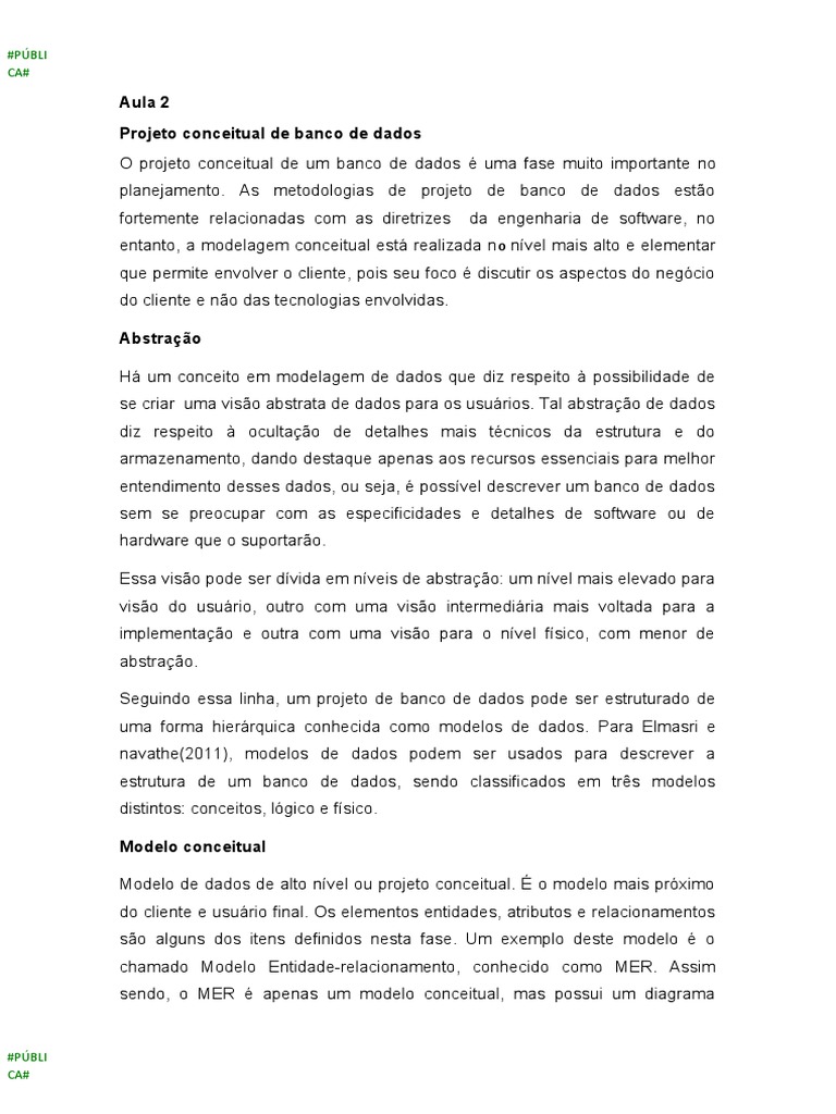 Aula 2 | PDF | Bancos de dados | Modelo relacional