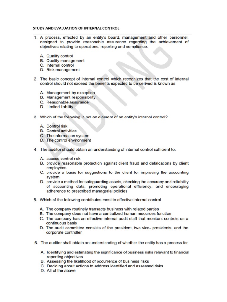 Study and Evaluation of Internal Control | PDF