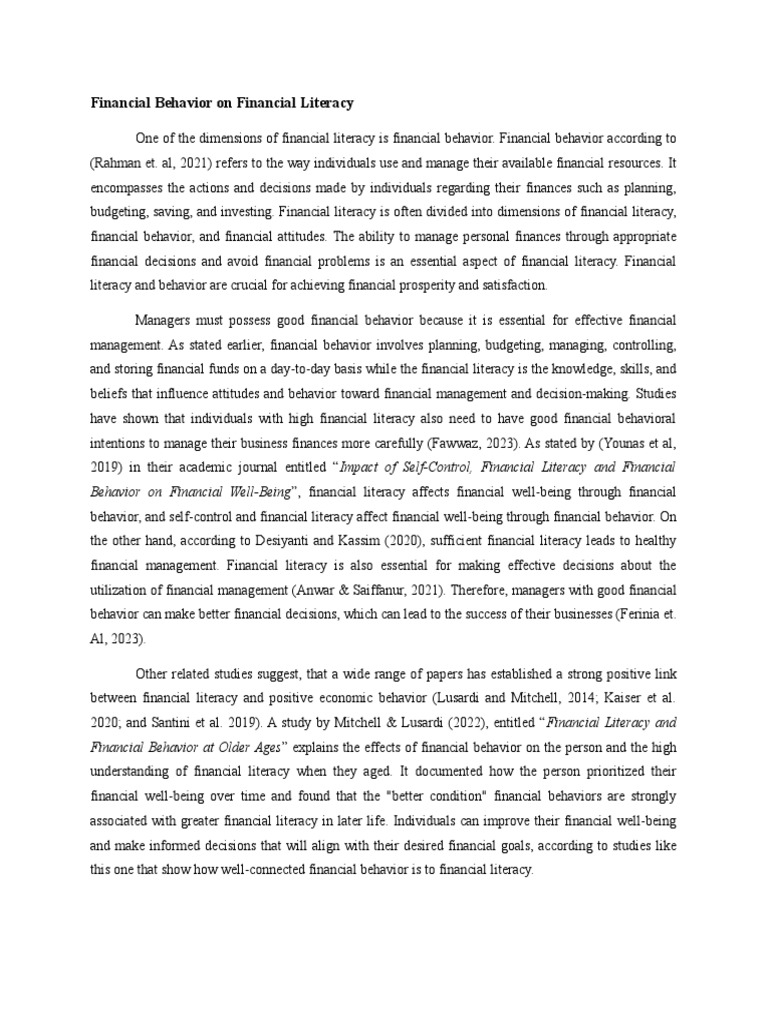 Financial Behavior On Financial Literacy | PDF | Financial Literacy ...