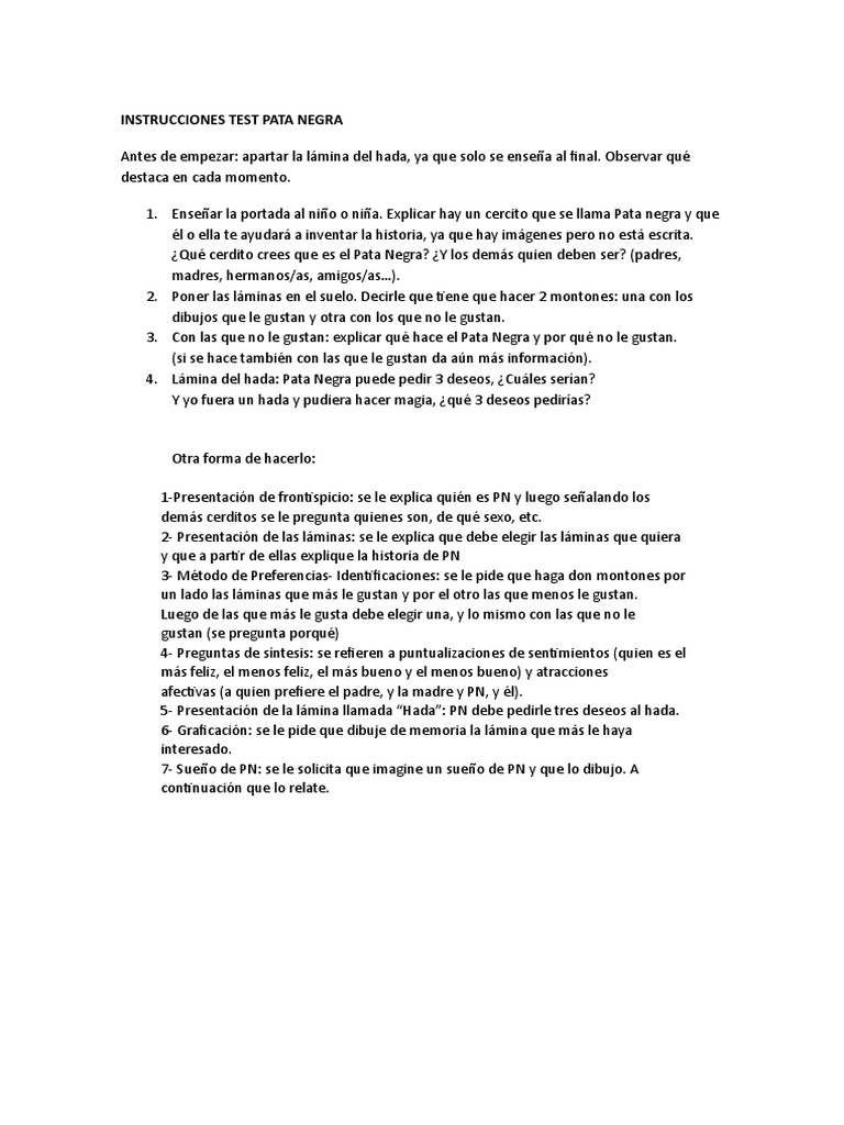 instrucciones test Pata negra | PDF