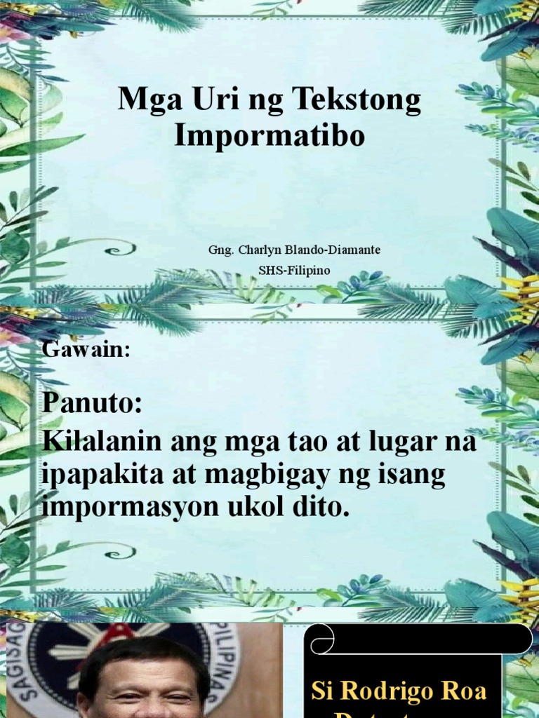 Mga Uri ng Tekstong Impormatibo | PDF