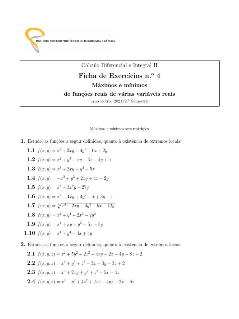 Exercicios Maximos Minimos | PDF | Objetos geométricos | Conceptos matemáticos