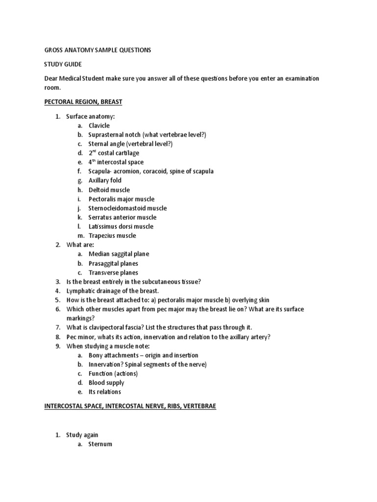 Gross Anatomy Study Guide Questions | PDF | Heart | Liver