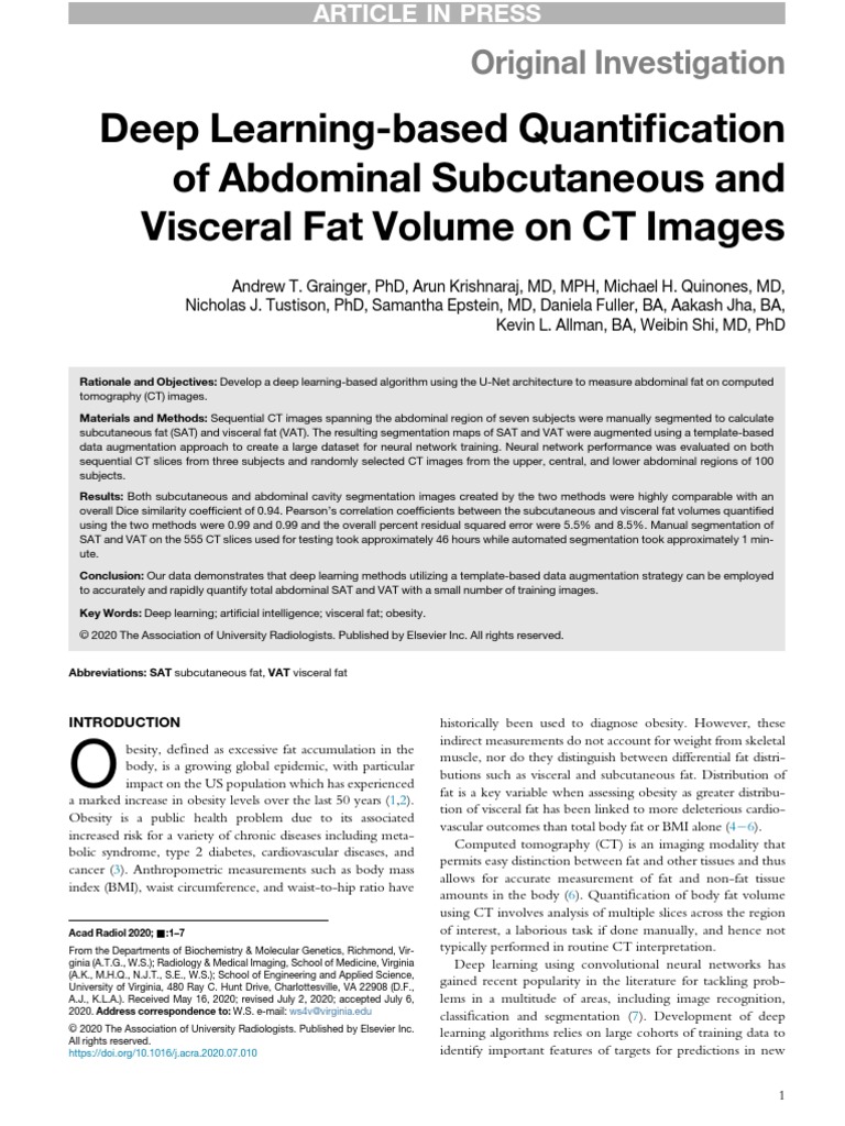 Deep Learning-Based Quantification | PDF | Ct Scan | Adipose Tissue