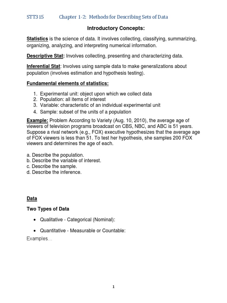 315lecturech1 2 4 | PDF | Sampling (Statistics) | Variance