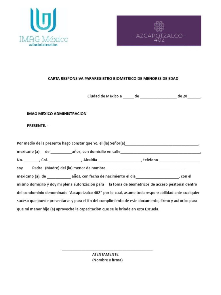 Carta Responsiva para Menores de Edad | PDF