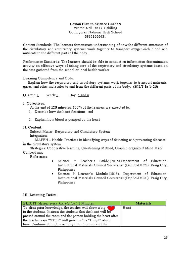 Science 9 DLP q1 w1 d5&6 | PDF | Heart | Blood