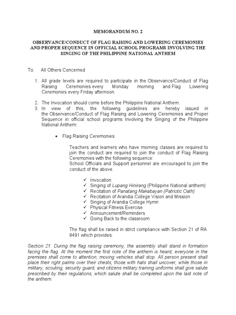 Flag Ceremony MEMO | PDF