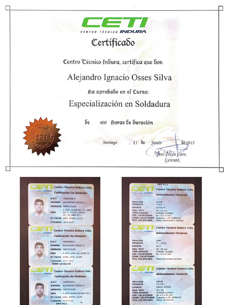 Certificacion Indura Ceti | PDF