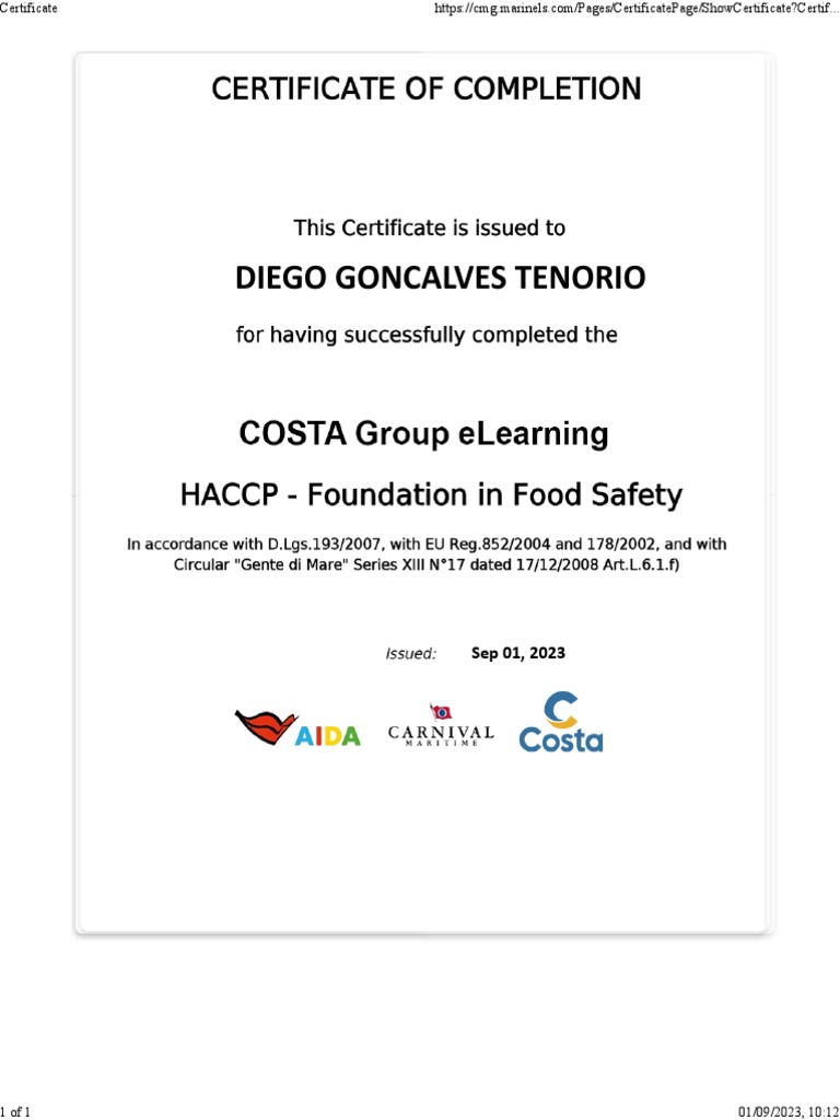 Certificate HACCP | PDF