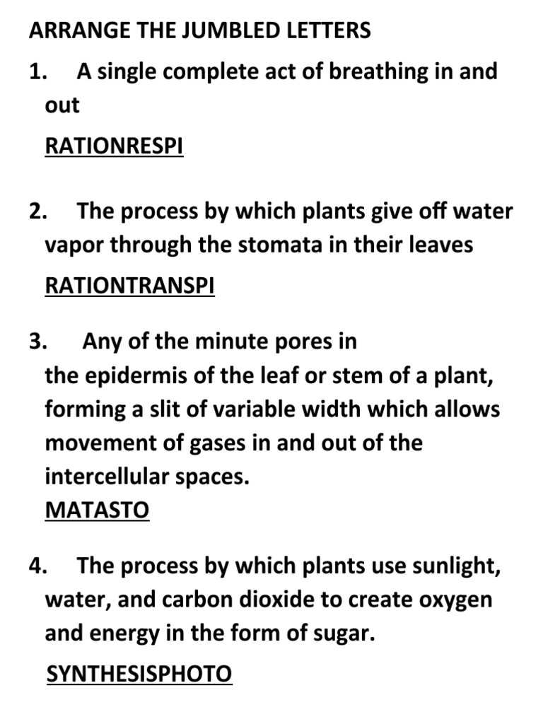 Jumbled Letter Solutions for Biology Terms | PDF | Home & Garden ...